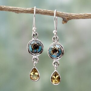 NOVICA Artisan Handcrafted Dangle Earrings | .925 Sterling Silver Droplet earrings | 2 Carat India Dangle Earrings | Composite Turquoise Gemstone | Reconstituted Drop-Shaped | Sunny Droplets Themed