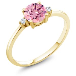 gem stone king 10k yellow gold pink zirconia and white created sapphire solitaire engagement ring for women (1.53 cttw, round 6mm, gemstone birthstone, size 8)