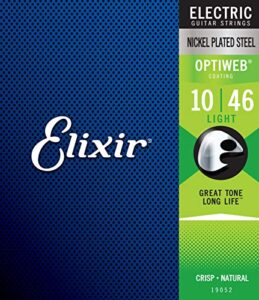 elixir strings 19052 coated nickel electric guitar strings, light (.010-.046)