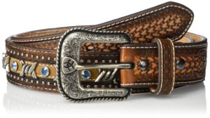 ariat men's blue crystal barbed center western belt, brown, 36