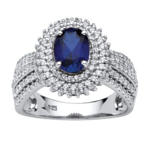 palmbeach platinum-plated sterling silver oval cut created blue sapphire and round cubic zirconia engagement ring sizes 5-10 size 8