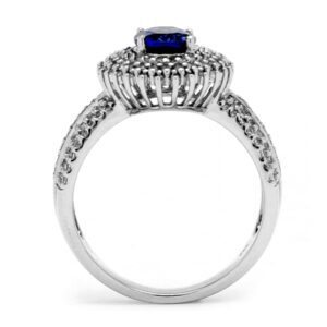 PalmBeach Platinum-plated Sterling Silver Oval Cut Created Blue Sapphire and Round Cubic Zirconia Engagement Ring Sizes 5-10 Size 8