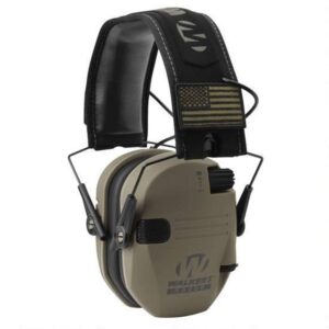 walker's razor slim folding electronic ear protection with sound activated 23db noise reduction and sound amplification, tan patriot