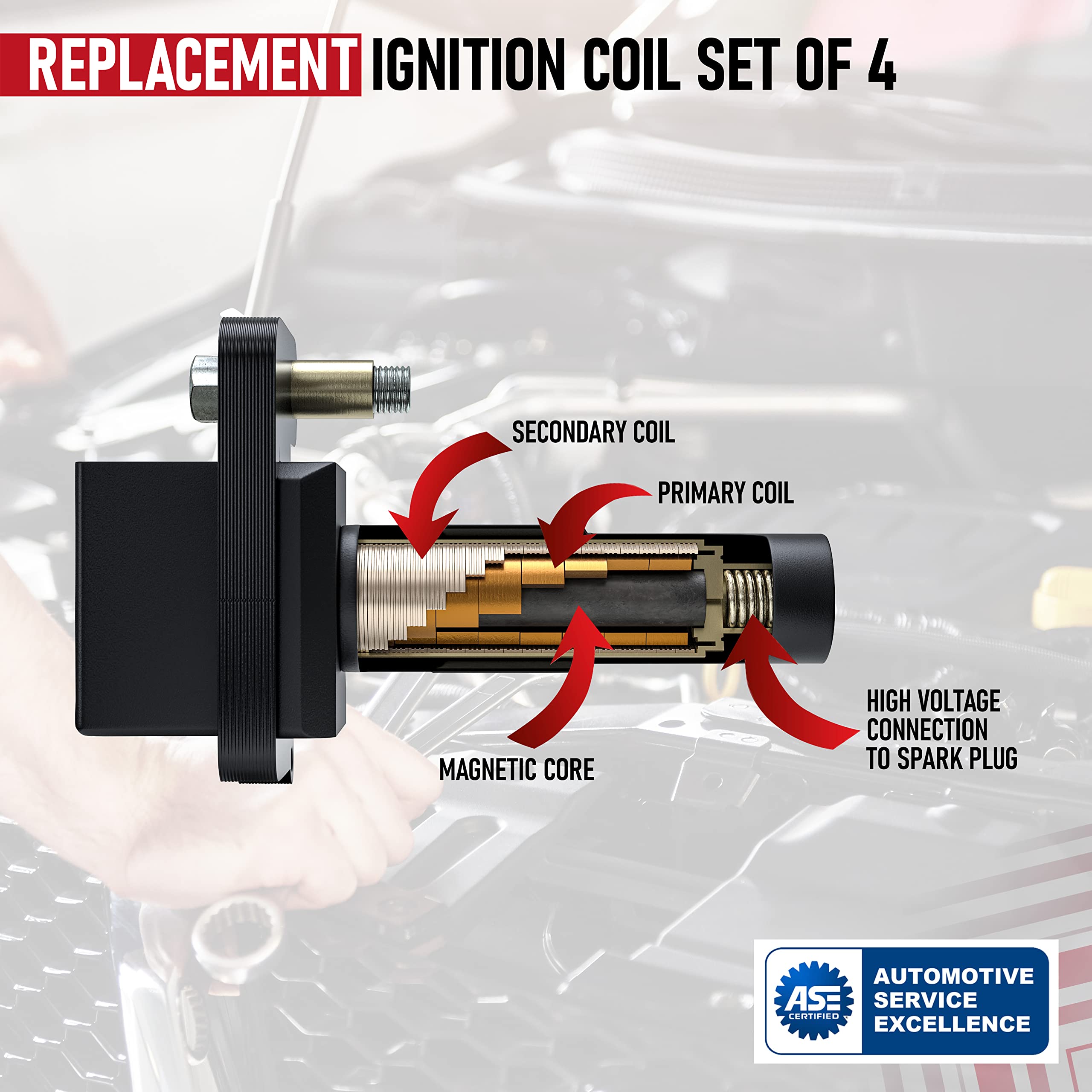 Ignition Coil Pack Set of 4, Compatible with Subaru Impreza WRX, WRX Wagon - Replaces 22433AA561, 22433AA421, 22433AA560-2002, 2003, 2004, 2005 models