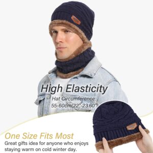 FZ FANTASTIC ZONE Mens Womens Winter Beanie Hat Scarf Set Warm Knit Thick Fleece Lined Skull Cap Neck Warmer for Men Women