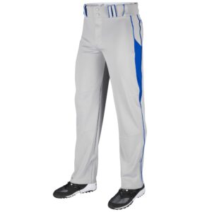 champro triple crown ob2 open-bottom loose fit baseball pants with adjustable inseam and reinforced sliding areas, grey, royal, large