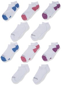 fruit of the loom girl's little everyday essential soft cushion socks, white w/colored heel toe, 10.5-4