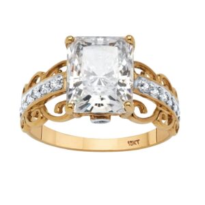 palmbeach 10k yellow gold emerald cut cubic zirconia scrolling band engagement ring sizes 5-10 size 8