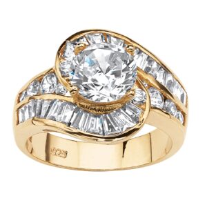 palmbeach yellow gold-plated sterling silver round cubic zirconia engagement ring sizes 5-10 size 7