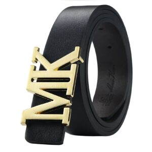 maikun men's reversible leather dress belt 1.3" wide gold rotated buckle valentine's day, black belt,for waist size 32-34''