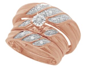 jewel zone us white natural diamond engagement & wedding trio band ring set in 14k rose gold over sterling silver (0.1 carat)