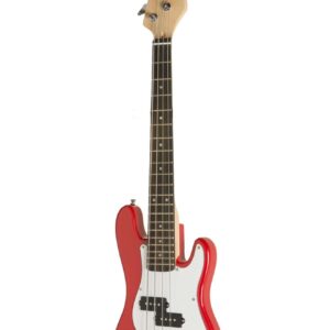 Raptor 3/4 Scale, 38 Inches Size Kids 4 Strings Electric P Bass Package - RED. With 5W Amp, Gig Bag, Strap, 10ft Cable, Picks