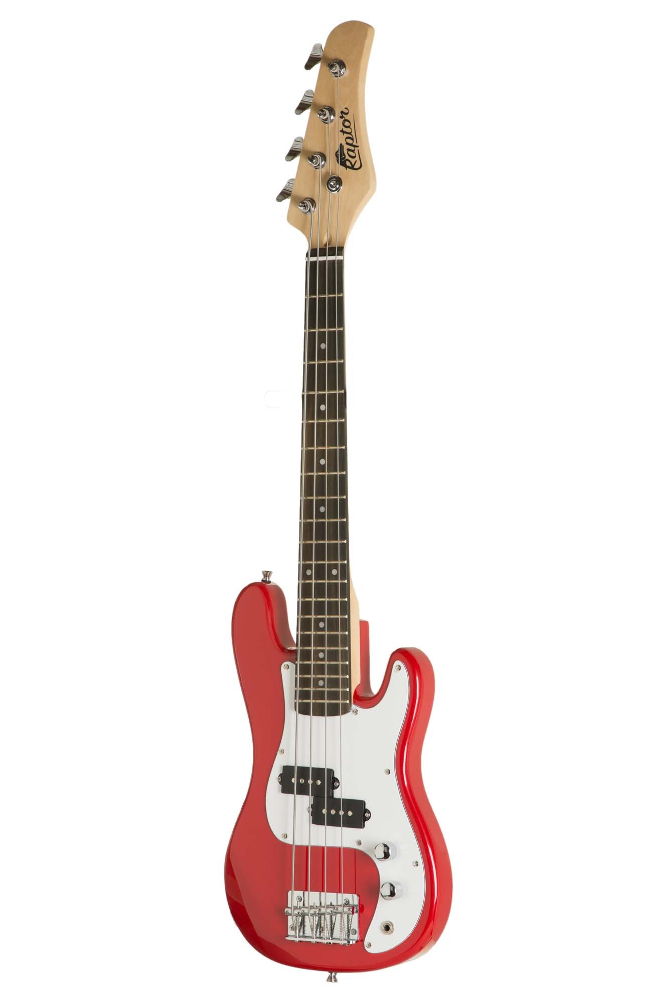 Raptor 3/4 Scale, 38 Inches Size Kids 4 Strings Electric P Bass Package - RED. With 5W Amp, Gig Bag, Strap, 10ft Cable, Picks