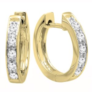 dazzlingrock collection 0.12 carat (ctw) round white diamond hinged post huggie hoop earrings for women in 10k yellow gold