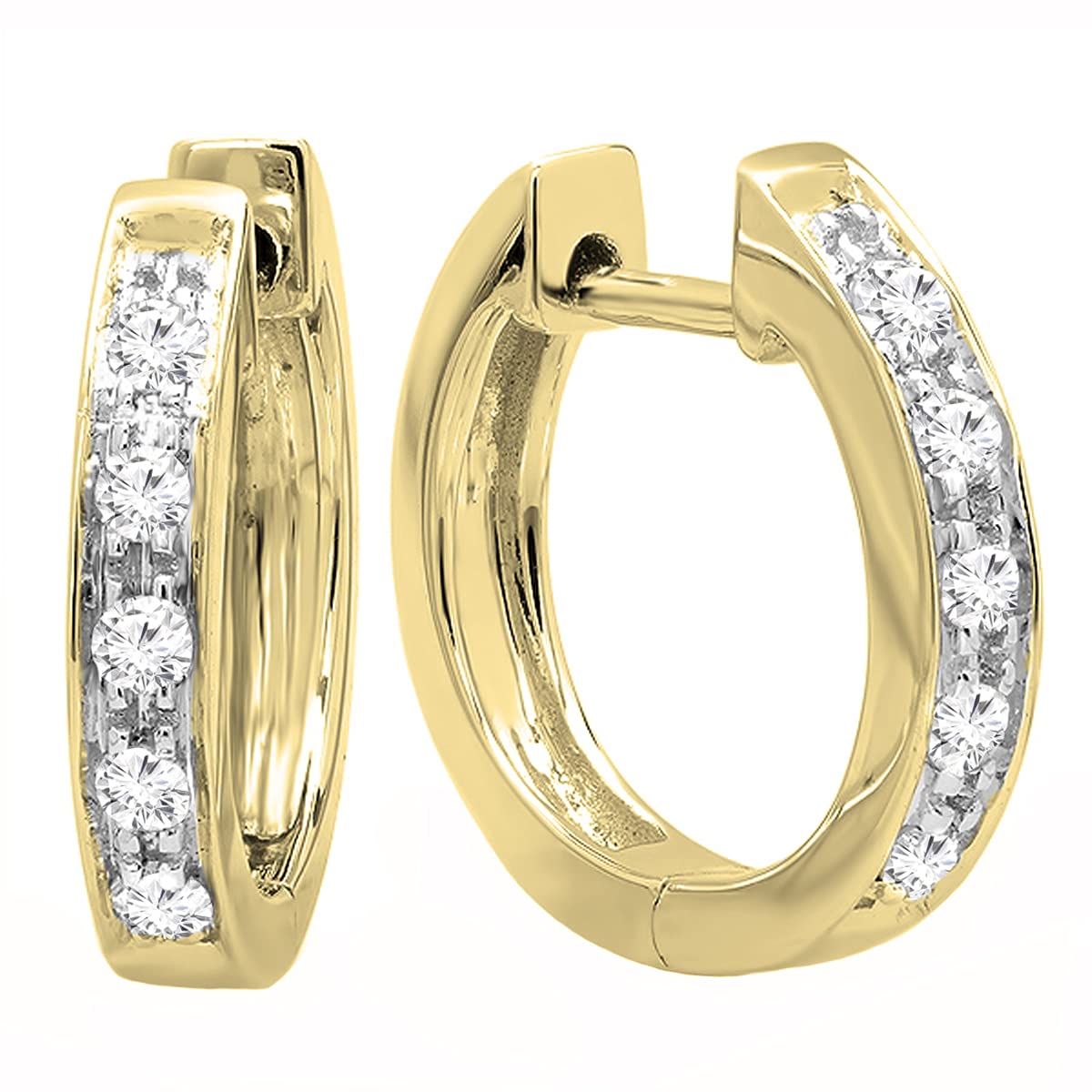 Dazzlingrock Collection 0.12 Carat (ctw) Round White Diamond Hinged Post Huggie Hoop Earrings for Women in 10K Yellow Gold