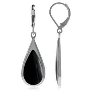 silvershake created black onyx inlay white gold plated 925 sterling silver drop dangle leverback earrings