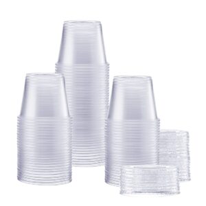 comfy package [5.5 oz. - 100 count clear disposable plastic portion cups with lids - soufflé cups, jello shot cups with lids, clear plastic containers with lids