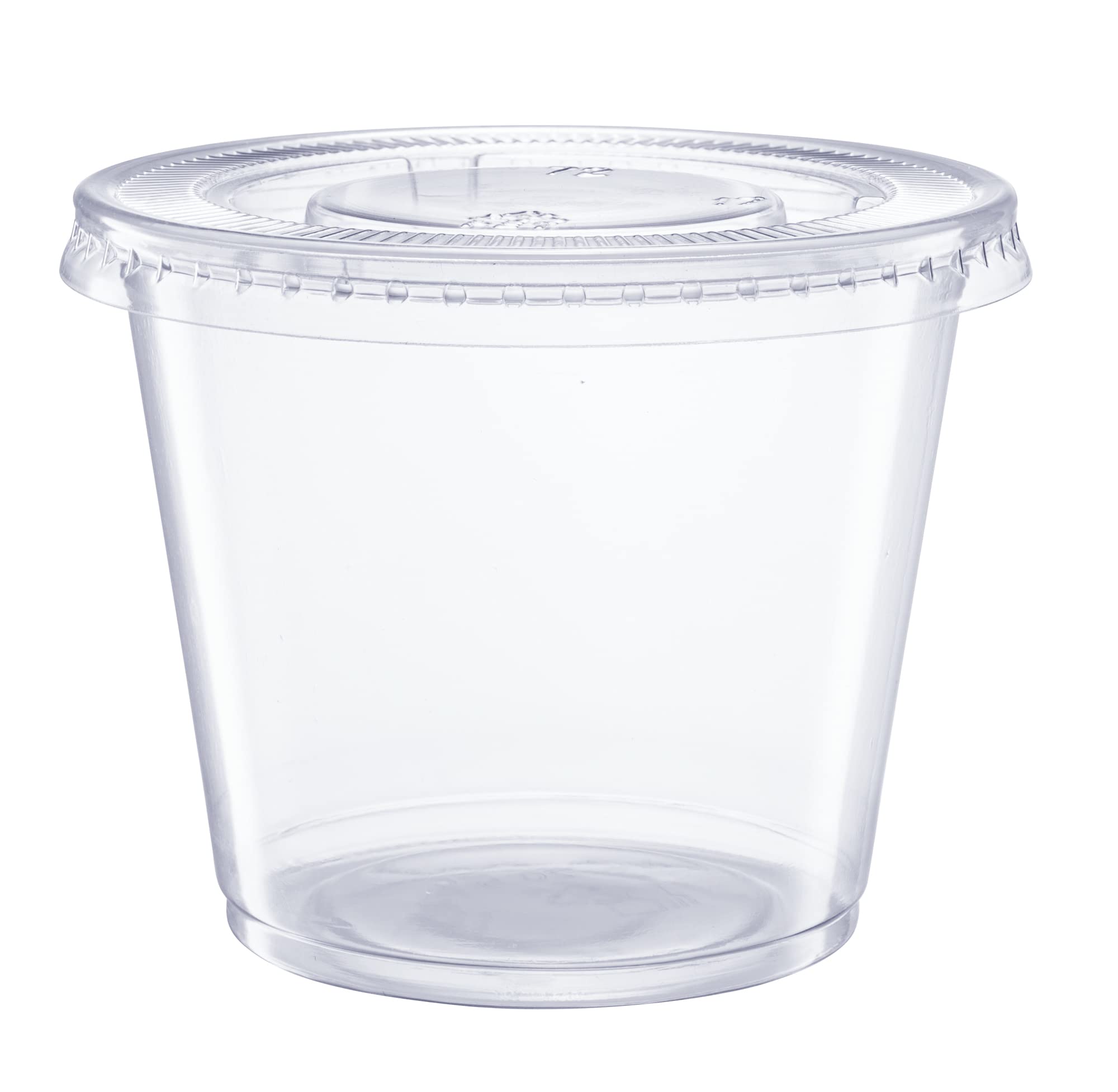 Comfy Package [5.5 oz. - 100 Count Clear Disposable Plastic Portion Cups with Lids - Soufflé Cups, Jello Shot Cups With Lids, Clear Plastic Containers With Lids