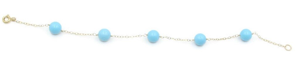 Sophia Fine Jewelry Turquoise Reconstituted Round Tincup 7" Bracelet,14K Yellow Gold