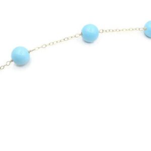 Sophia Fine Jewelry Turquoise Reconstituted Round Tincup 7" Bracelet,14K Yellow Gold