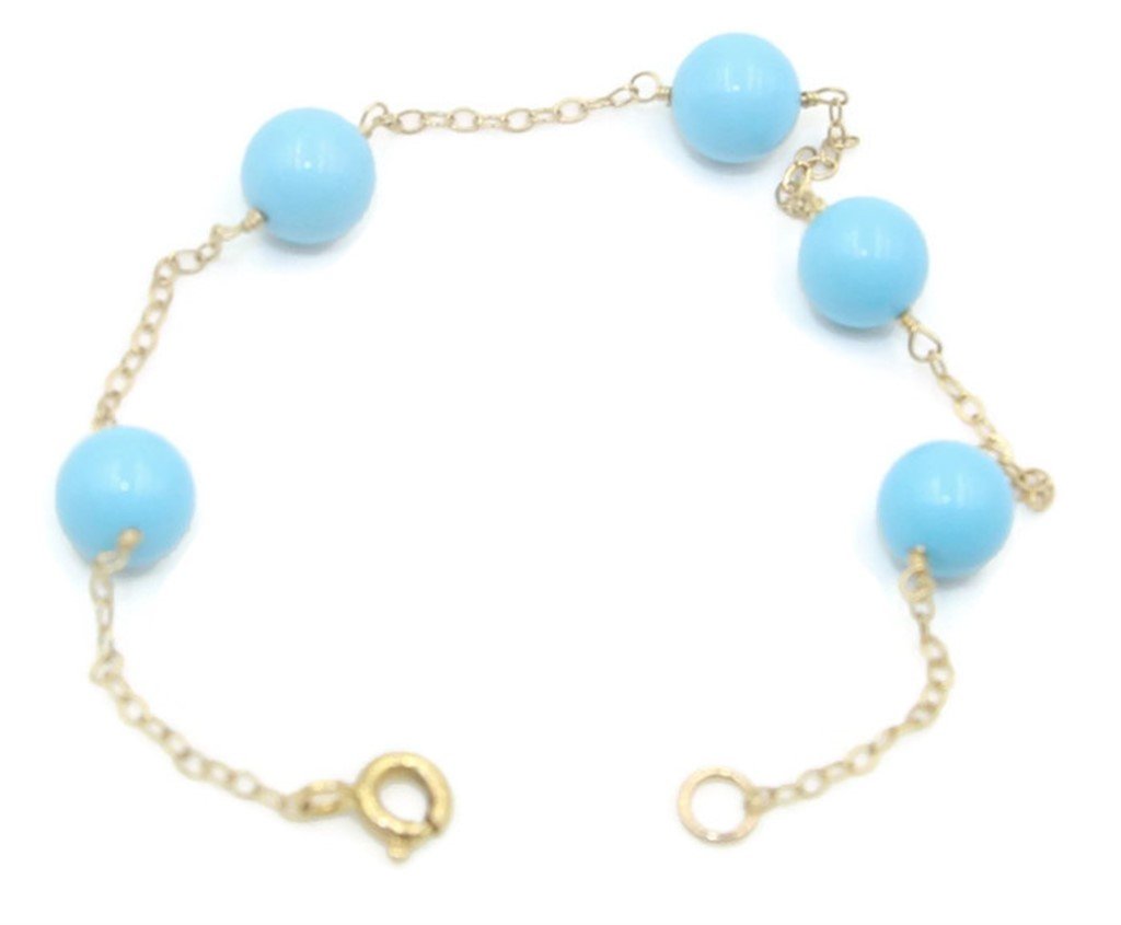 Sophia Fine Jewelry Turquoise Reconstituted Round Tincup 7" Bracelet,14K Yellow Gold