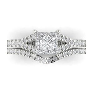 clara pucci 3.36 ct princess cut clear simulated diamond 14k white gold solitaire w/accents wedding engagement bridal ring band set sz 7