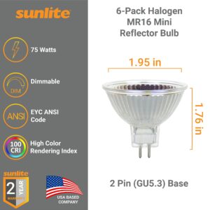 6 Pack Sunlite 75 Watt, 38 Flood, MR16 Mini Reflector, GU5.3 Bi-Pin Base