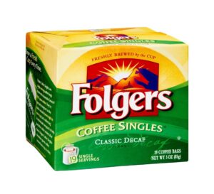 folgers classic medium roast decaf coffee, 19 ct singles serve (pack of 12)