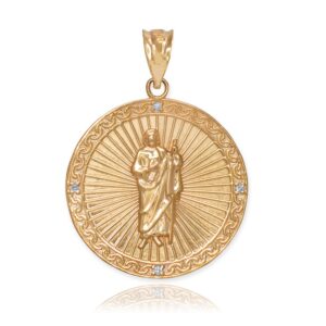 10k gold saint jude thaddeus diamond round medal charm pendant (small)