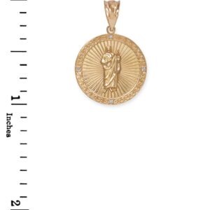 10k Gold Saint Jude Thaddeus Diamond Round Medal Charm Pendant (Small)