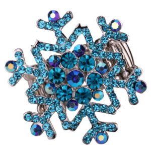 yacq women's snowflake snowman stretch rings fit finger size 6 to 8 - color-changing crystals - silk scarf holders - holiday christmas jewelry - blue