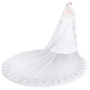 elliehouse women's 2 tier cathedral lace white wedding bridal veil with comb l01wt