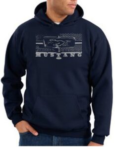 lucky ride ford mustang hoodie honeycomb grille mens car hooded sweatshirt, navy blue, 2xl