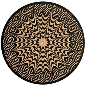 tazstudio premium slipmat - cork turntable mat [4mm thick] for better sound support on vinyl lp record player - cork mat original art design - psychedelic geometric mix pattern art-m1