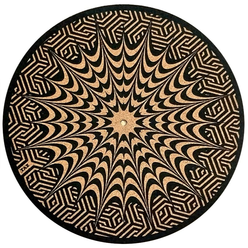 TazStudio Premium slipmat - Cork Turntable Mat [4mm Thick] for Better Sound Support on Vinyl LP Record Player - Cork mat Original Art Design - Psychedelic Geometric Mix Pattern Art-m1