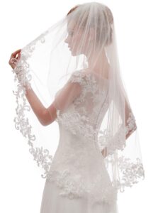 elliehouse women's short 2 tier lace white wedding bridal veil with comb l24wt