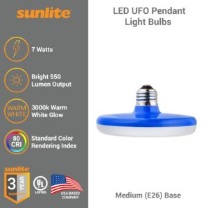 Sunlite LED UFO Pendant Light Bulbs, 11 Watts, 800 Lumens, 3000K Warm White, Medium E26 Base, 120 Volts, 110 Degree Beam Angle, UL Listed, Indoor, Blue