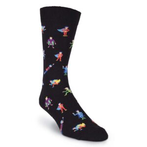 k. bell socks men's fun pop culture novelty crew socks, super heroes (black), shoe size: 6-12