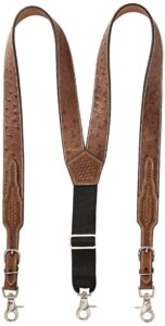 nocona belt co. men's ostrich print leather suspender, tan, large