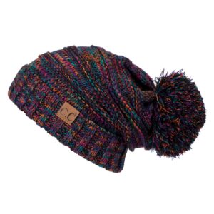 hatsandscarf cc exclusives unisex oversized slouchy beanie with pom (hat-6242pom) (black multi amazon)