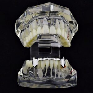 Vampire Half Grillz Fang Slim Silver Tone Bottom Lower Row Slugs Teeth Hip Hop Grills