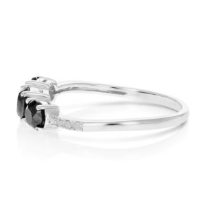 Vir Jewels 1 cttw 3 Stone Black and White Diamond Ring with Twist in .925 Sterling Silver Size 8