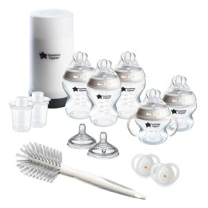 tommee tippee natural start ready for baby bottle set, 5oz and 9oz anti-colic bottles, slow and medium flow nipples, 0-6 month pacifiers, self-sterilizing