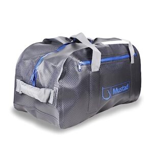 Mustad Dry Duffle Bag 50L, Water-Resistant 500-Denier Tarpaulin, Zippered Main Compartment, Adjustable Shoulder Straps, Grey/Blue