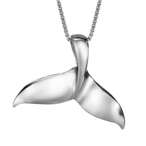 925 sterling silver whale tail pendant with 18" box chain, nickle free hypoallergenic for sensitive skin, tropical ocean jewelry for women, with gift box (extra large)