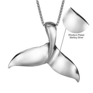 925 Sterling Silver Whale Tail Pendant with 18" Box Chain, Nickle Free Hypoallergenic for Sensitive Skin, Tropical Ocean Jewelry for Women, with Gift Box (Extra Large)