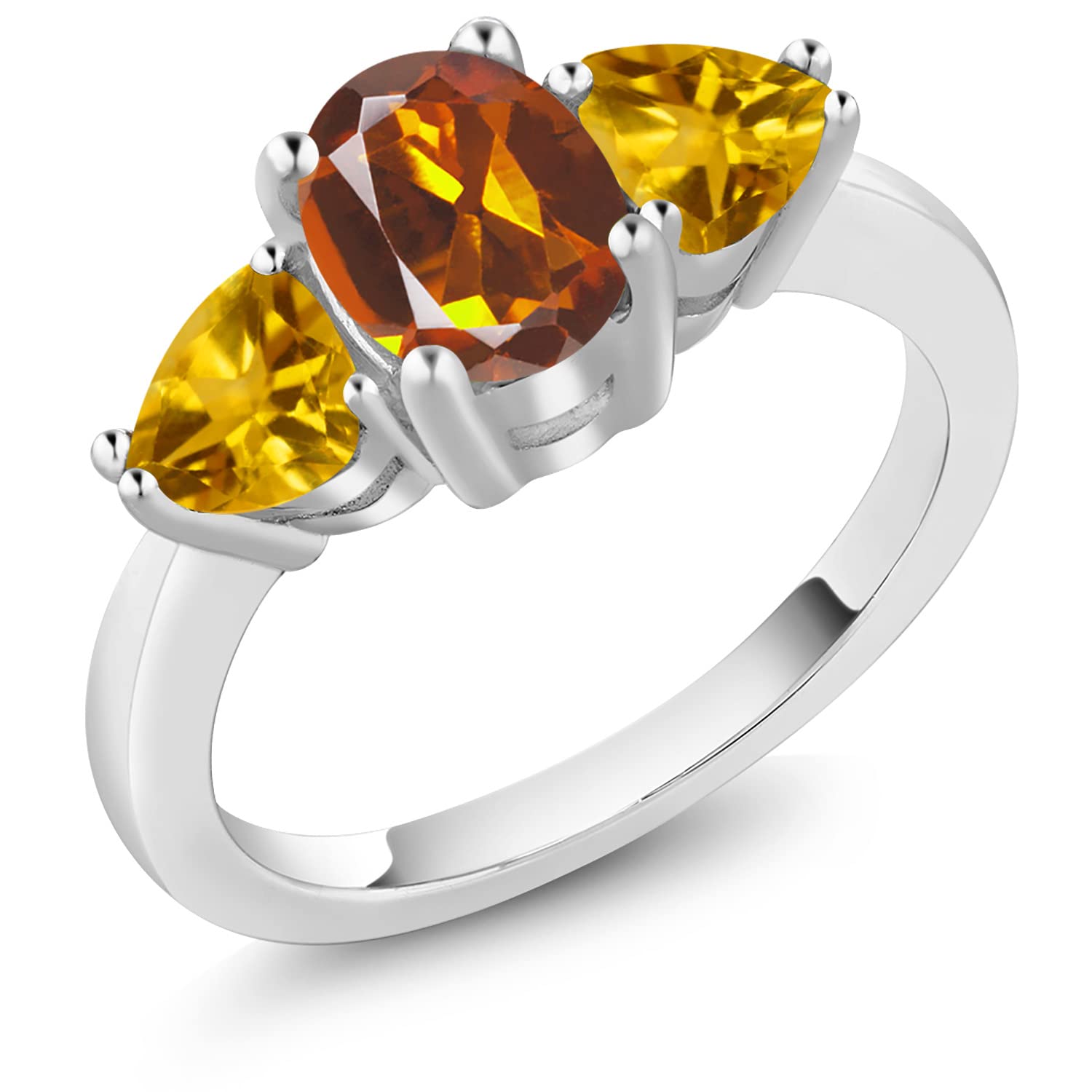 Gem Stone King 925 Sterling Silver Orange Red and Yellow Madeira Citrine 3-Stone Ring For Women (1.92 Cttw, Available in size 5, 6, 7, 8, 9)