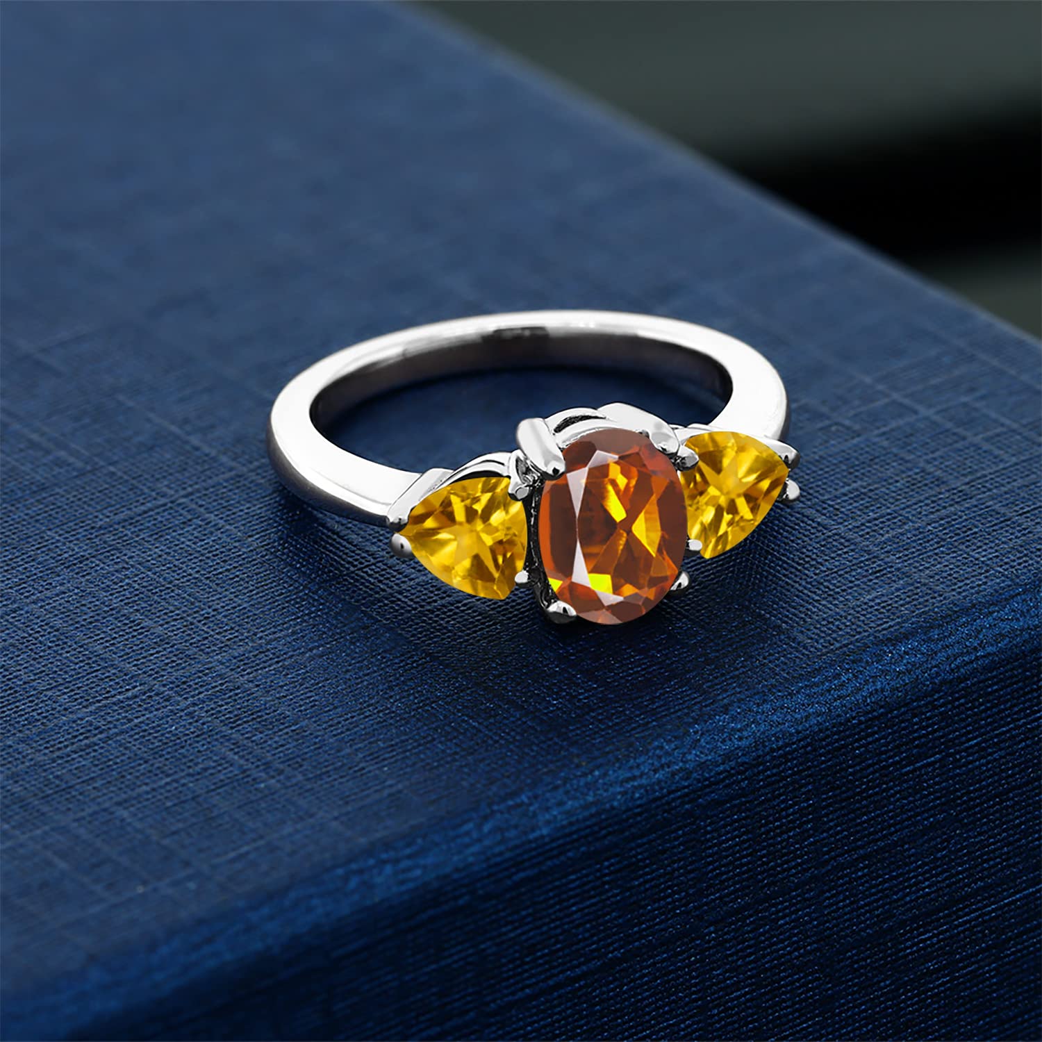 Gem Stone King 925 Sterling Silver Orange Red and Yellow Madeira Citrine 3-Stone Ring For Women (1.92 Cttw, Available in size 5, 6, 7, 8, 9)