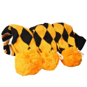 gooaction 3pcs knitted golf head covers 1-3-5 for driver and fairway woods with long neck design vintage argyle yellow and black sock pom pom golf club head covers set