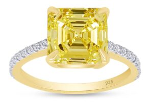 jewel zone us asscher cut canary yellow white cubic zirconia ring in 14k yellow gold over sterling silver